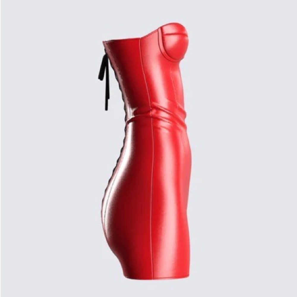 Red Leather Corset Dress - Gem